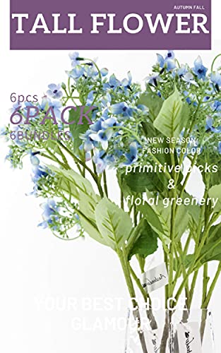 Artificial Faux Blue Flowers Tall Wedding Picks Faux Stems 24.4"(WildHydrangeaSpray) Floral Arrangement Rustic Decoration Crafts Home Decor Holiday Wedding Parties 6Packs (Blue)
