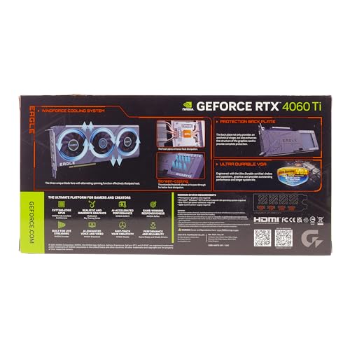 Gigabyte GeForce RTX 4060 TI EAGLE Graphics Card - 8GB GDDR6 18Gbps 128bit, PCI-E 4.0, 2X DisplayPort 1.4, 2X HDMI 2.1a, NVIDIA DLSS 3, Supports 4K, Ada Lovelace Arch, GV-N406TEAGLE-8GD