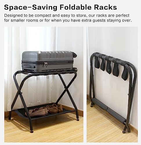 Yuihochic Luggage Rack, Suitcase Stand with Fabric Storage Shelf, for Guest Room,Bedroom,Hotel, Foldable Painted Steel Frame (Brown+Package Quantity 1)