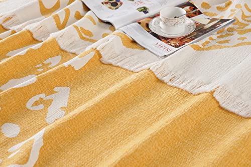 Downhome Cozy Soft Lightweight Throw Blanket for Couch, Cotton Chenille Blend Decorative Woven Knit Boho Throw Blanket,Yellow Leopard Pattern with Tassels