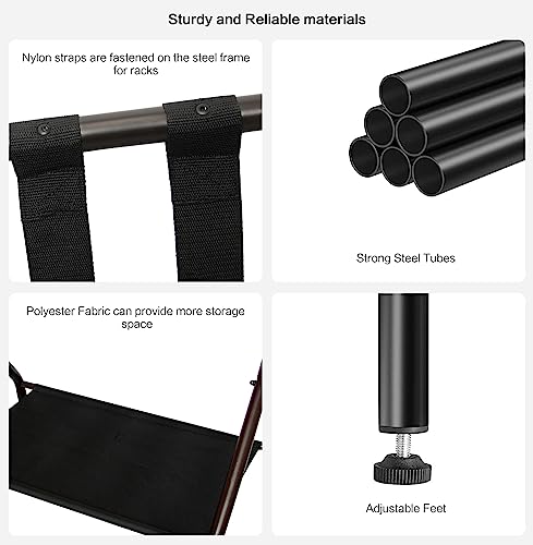 Yuihochic Luggage Rack, Suitcase Stand with Fabric Storage Shelf, for Guest Room,Bedroom,Hotel, Foldable Painted Steel Frame (Brown+Package Quantity 1)