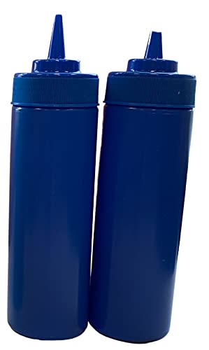 Blue BPA Free Food Prep 12 oz Plastic Condiment Squeeze Bottle for Hot Sauces Condiments Dressings (2)