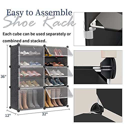Aeitc 72 Pairs Shoe Rack Organizer Shoe Organizer Expandable Shoe Storage Cabinet Narrow Standing Stackable Space Saver Shoe Rack for Entryway, Closet with Hook and Side Shelf,48"x12"x72"