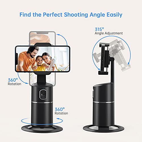 Auto Face Tracking Tripod, No App Required, 360° Rotation Face Body Phone Camera Mount Smart Shooting Phone Tracking Holder for Live Vlog Streaming Video, Rechargeable Battery-Black