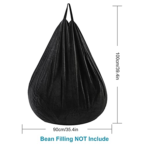 MFTEK Bean Bag Chair Cover(No Filling), Large Washable Soft Velvet Bean Bag, Stuffed Animal Storage or Memory Foam for Kid Adults, 35’’×35’’×43’’ (Black)