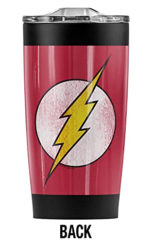 The Flash Logo Distressed White & Yellow Stainless Steel Tumbler 20 oz Coffee Travel Mug/Cup, Vacuum Insulated & Double Wall with Leakproof Sliding Lid | Great for Hot Drinks and Cold Beverages