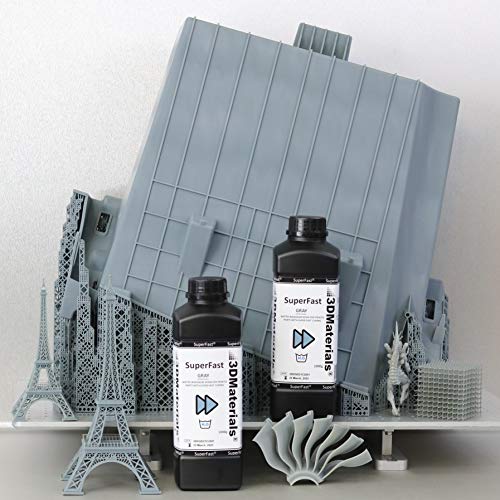 SuperFast White Water Washable Resin, 0.7 Sec (Mono 50um), 3.0 Sec (LCD 50um), Made in Korea by 3DMaterials (Grey, 1000g)