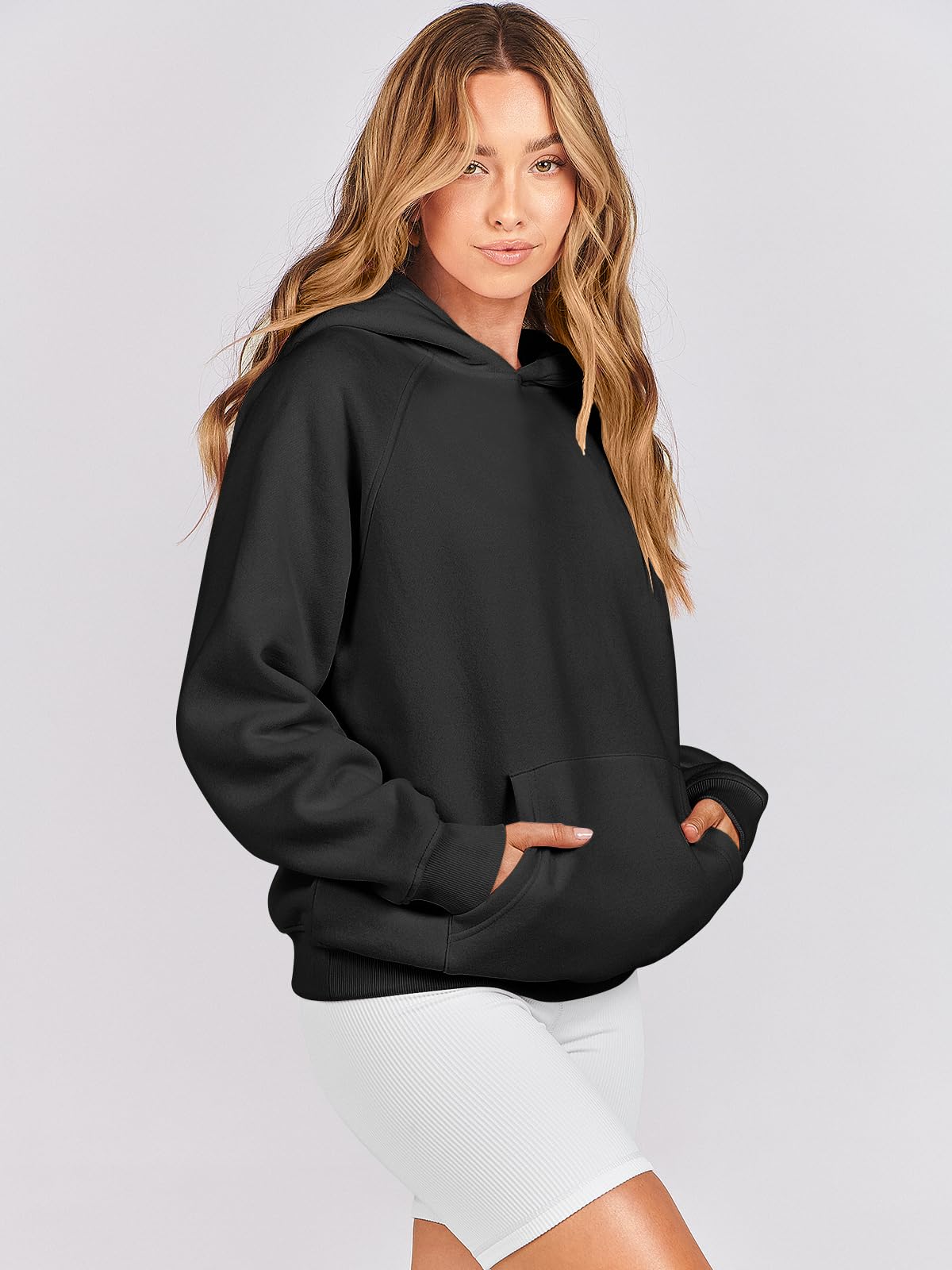 ANRABESS Women Hoodies Oversized Fleece Long Sleeve Comfy Casual Basic Pullover Sweatshirts 2025 Fall Outfits Sweater Black Medium