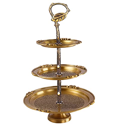 3-Tier 13.5’’ Cupcake Stand Hardware Fittings, Metal Mold Crown Holder DIY Making for Fruit Plate Cake Stand Snack Tray Replacement Parts for Tea Party Wedding Decoration (3 Sets - Retro Gold Leaf)