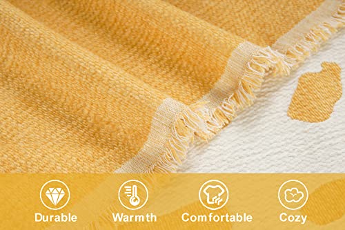 Downhome Cozy Soft Lightweight Throw Blanket for Couch, Cotton Chenille Blend Decorative Woven Knit Boho Throw Blanket,Yellow Leopard Pattern with Tassels