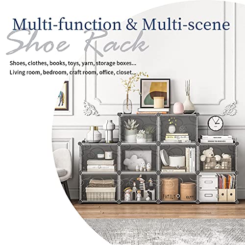 Aeitc 72 Pairs Shoe Rack Organizer Shoe Organizer Expandable Shoe Storage Cabinet Narrow Standing Stackable Space Saver Shoe Rack for Entryway, Closet with Hook and Side Shelf,48"x12"x72"