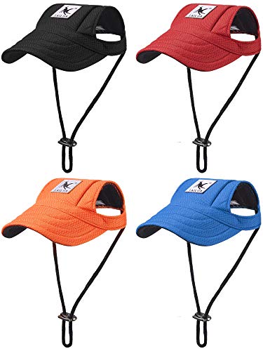 4 Pieces Dog Visor Hats Dog Baseball Hats Pet Sun Protection Hats Outdoor Sports Hats with Ear Holes Pet Baseball Hats with Adjustable Chin Strap for Extra Small Dogs