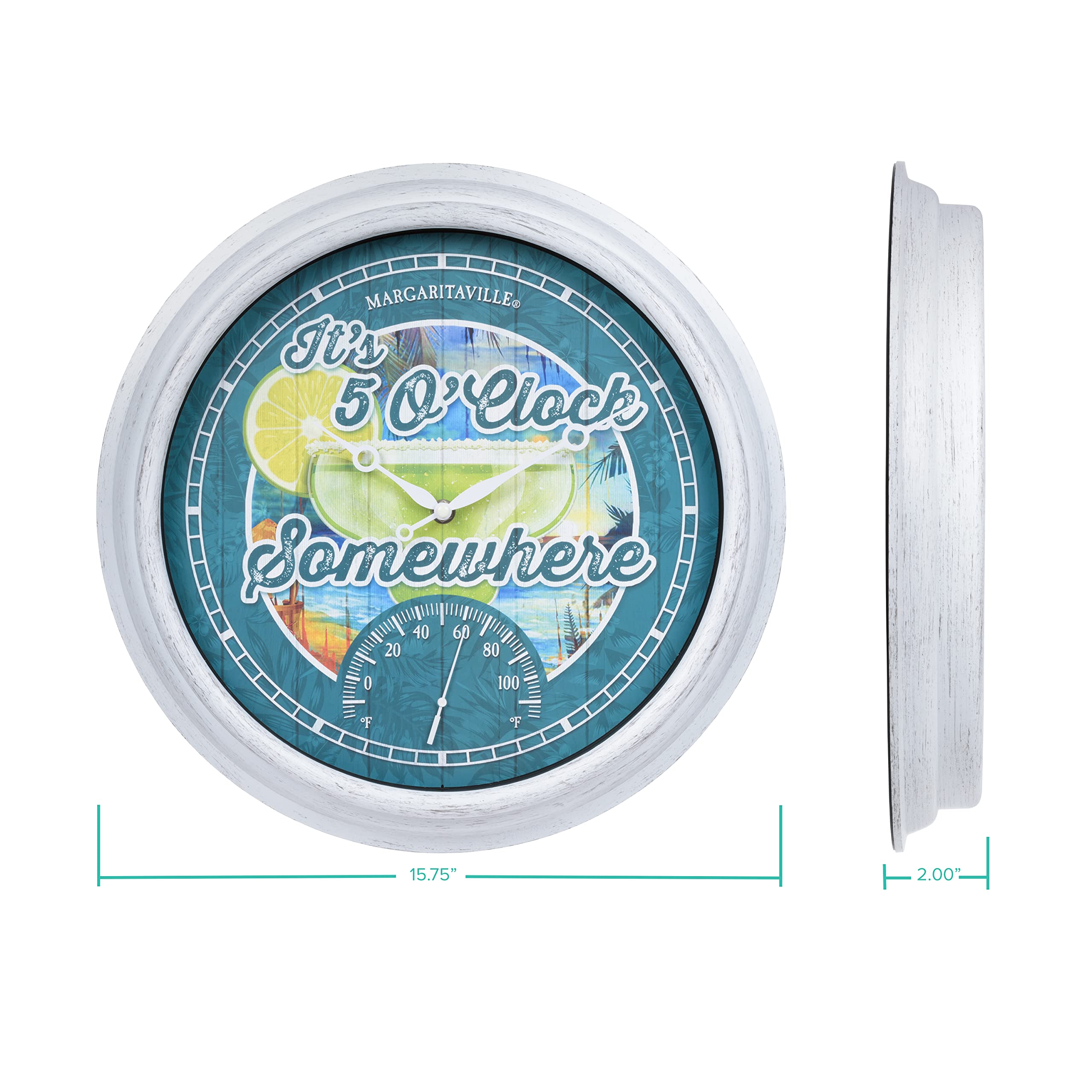 La Crosse 433-3841MV7T 15.75" Indoor/Outdoor Quartz Wall Clock w/Temp - It's 5 O'Clock Somewhere
