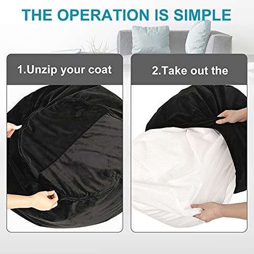 MFTEK Bean Bag Chair Cover(No Filling), Large Washable Soft Velvet Bean Bag, Stuffed Animal Storage or Memory Foam for Kid Adults, 35’’×35’’×43’’ (Black)