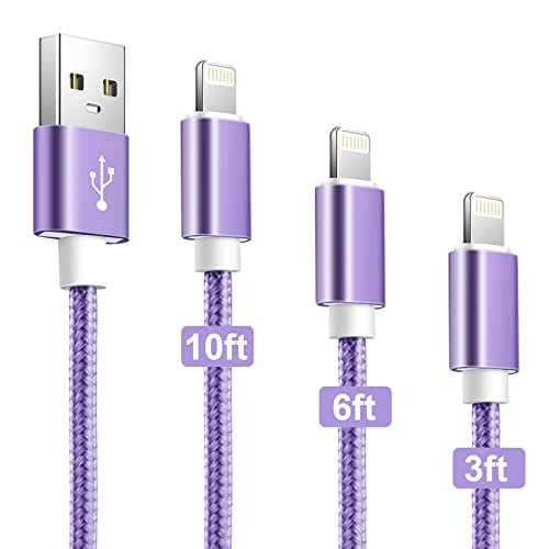 Souina iPhone Charging Cable Purple 3Pack (3ft 6ft 10ft) Mfi Certified iPhone Charger Fast Charging Cable Nylon Braided Phone Chargers Cord Compatible with 12 Pro 11 Pro Max 10 Xr Xs Max 8 7 iPad