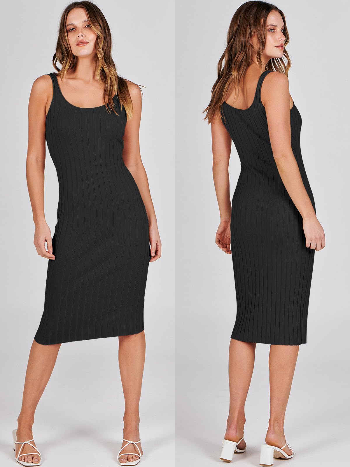 ANRABESS Womens 2 Piece Outfits Sweater Dresses Set Midi Skirt Sets Long Sleeve Crop Top Bodycon Ribbed Knit Dress 2024 Fall Black Large