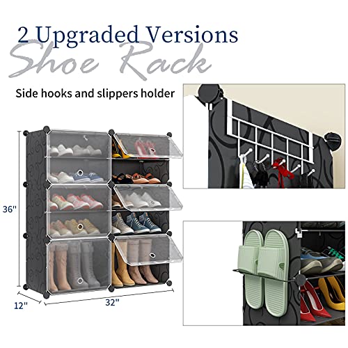 Aeitc 72 Pairs Shoe Rack Organizer Shoe Organizer Expandable Shoe Storage Cabinet Narrow Standing Stackable Space Saver Shoe Rack for Entryway, Closet with Hook and Side Shelf,48"x12"x72"