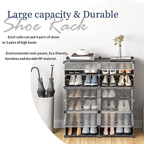Aeitc 72 Pairs Shoe Rack Organizer Shoe Organizer Expandable Shoe Storage Cabinet Narrow Standing Stackable Space Saver Shoe Rack for Entryway, Closet with Hook and Side Shelf,48"x12"x72"