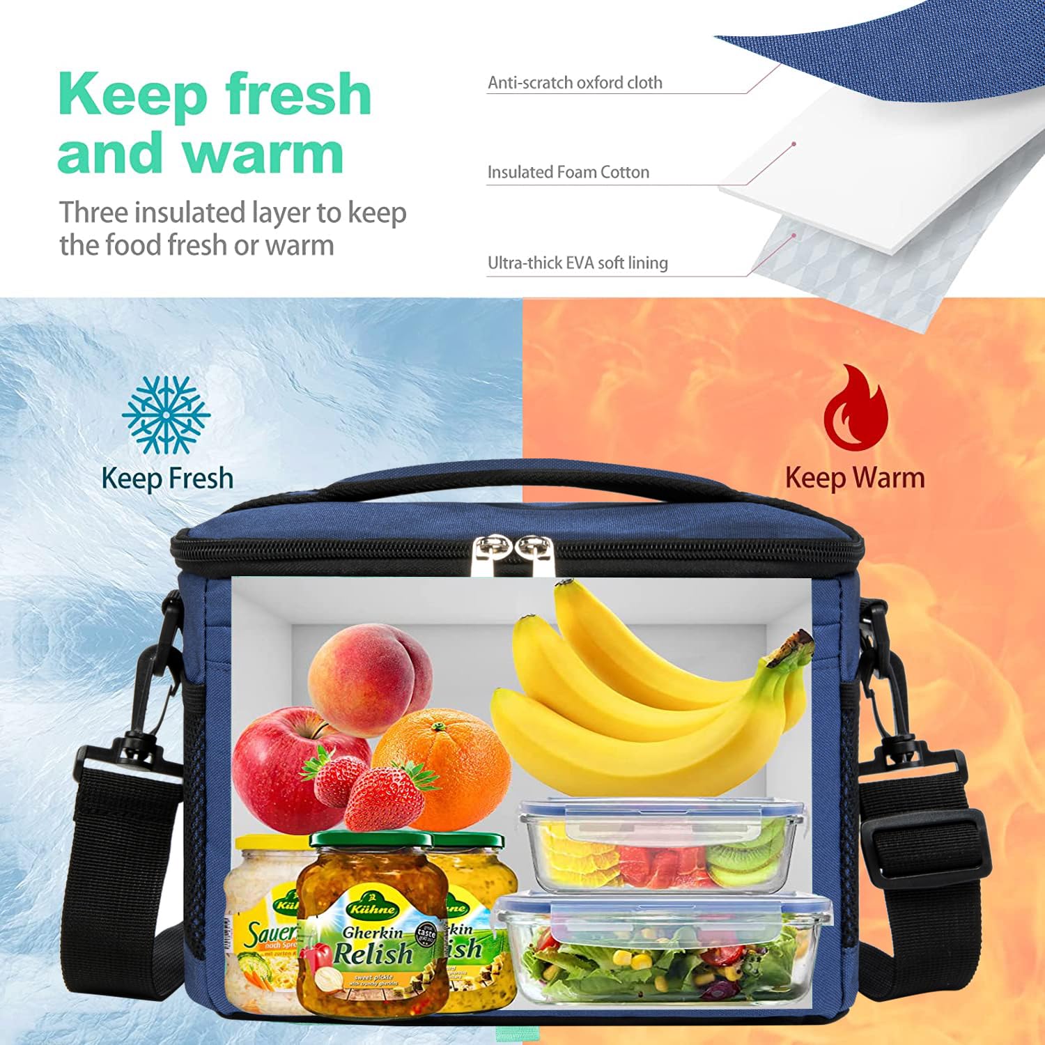 BEIMILY Insulated Lunch Bag 2 Pack Box for Women/Men,Small Soft Sided Cooler Hand bags,Leakproof Reusable Lunchbox,lunch box work with Adjustable Shoulder Strap (blue+Sky blue),2305AC