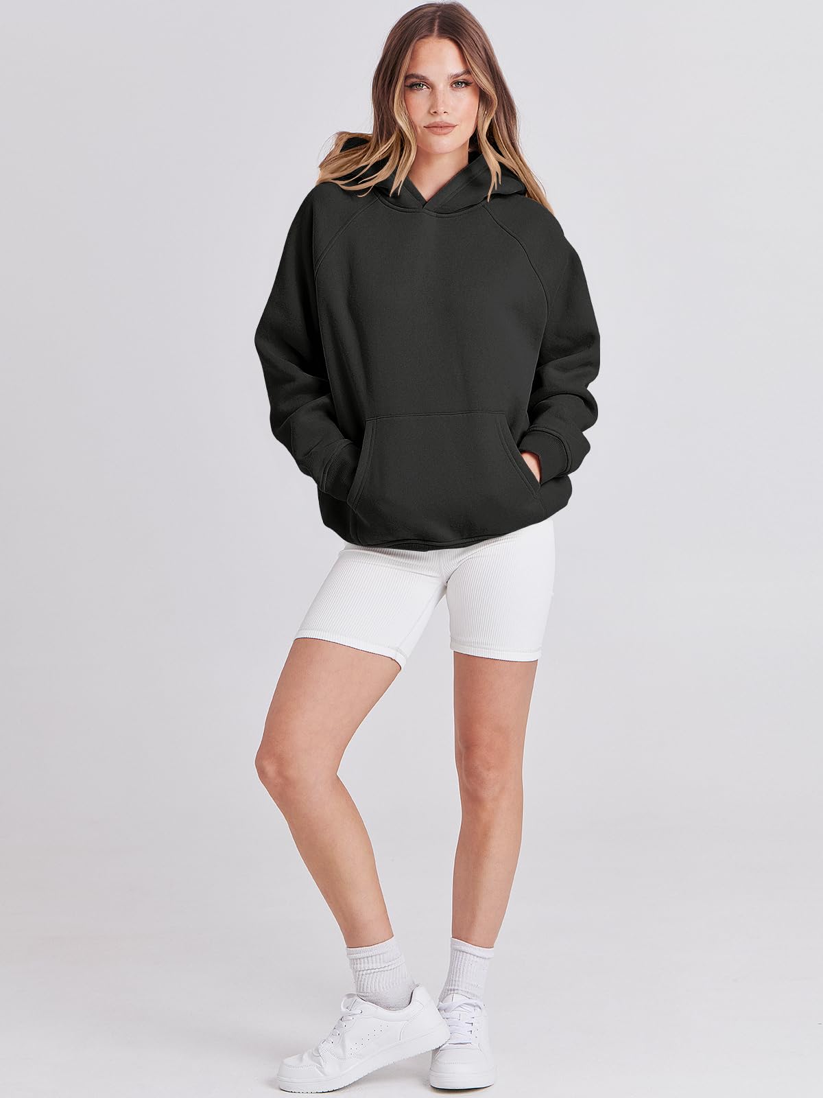 ANRABESS Women Hoodies Oversized Fleece Long Sleeve Comfy Casual Basic Pullover Sweatshirts 2025 Fall Outfits Sweater Black Medium