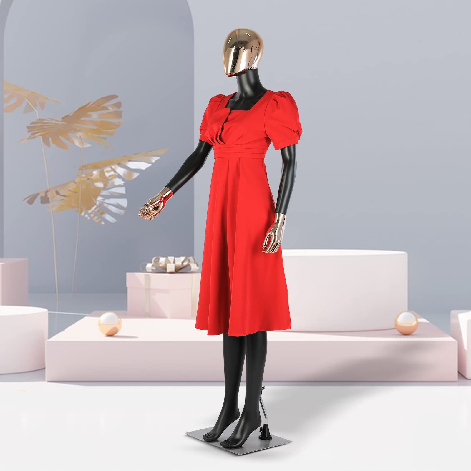 Female Mannequin Full Body Black- 70'' Mannequin Dress Form Display Full Body Adjustable Realistic Manikin Torso Stand (Black+Golden)
