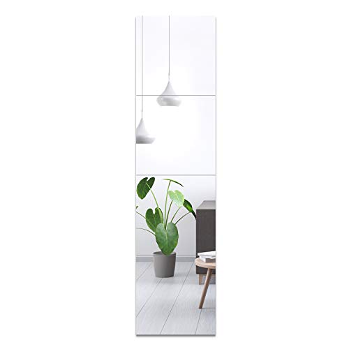 EVENLIVE® Full Length Mirror Tiles, Frameless Wall Mirror 12 Inch 4 pcs, Vanity Mirror, Long Mirror,Body Mirror, Gym Mirrors for Home Gym, for Door, Closet, Room
