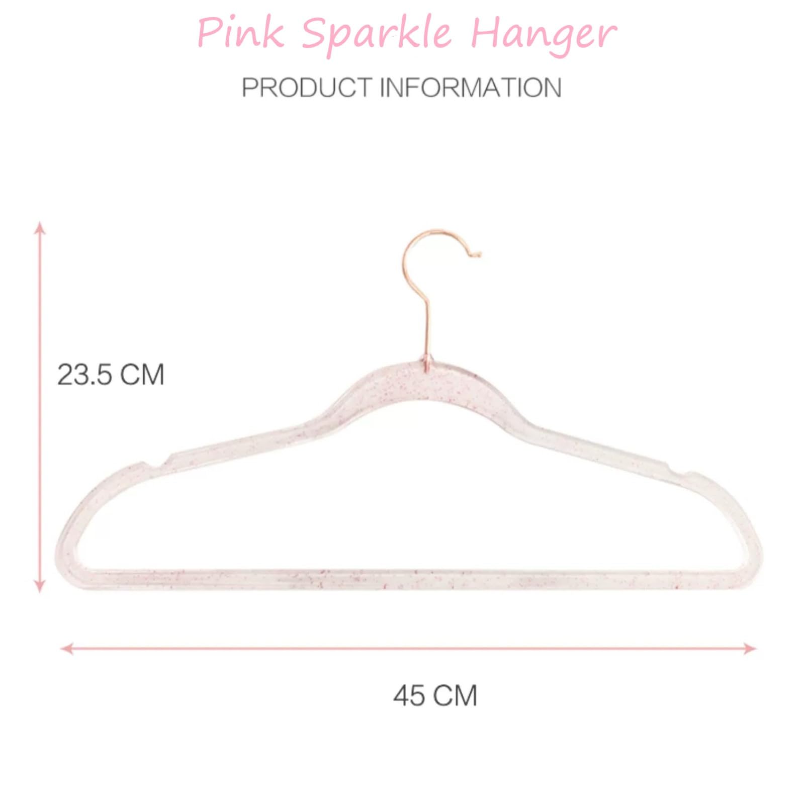 Pink Clothes Hangers 16", 20 Pack Plastic Clear Coat Hanger for Adult Closet, Durable Bling Ganchos de Ropa with Swivel Hook, Notched Shoulders & Ultra-Thin Space Saving Laundry Hanger for Dress Suits