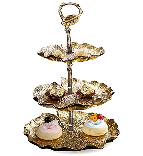 3-Tier 13.5’’ Cupcake Stand Hardware Fittings, Metal Mold Crown Holder DIY Making for Fruit Plate Cake Stand Snack Tray Replacement Parts for Tea Party Wedding Decoration (3 Sets - Retro Gold Leaf)