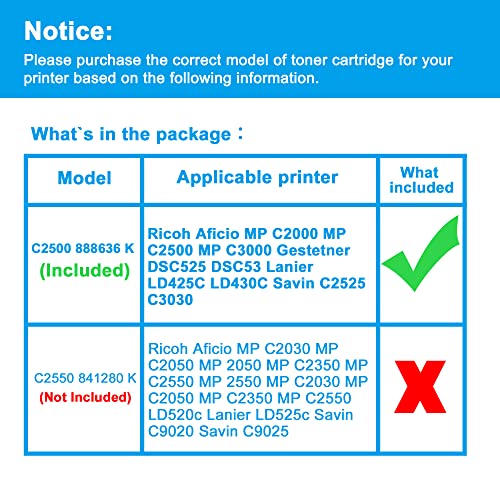 LCL Compatible Toner Cartridge Replacement for Ricoh 888636 MP C2000 MP C2500 MP C300 DSC525 DSC530 LD425C LD430C C2525 C3030 Aficio MP C2000 MP C2500 MP C3000 Gestetner DSC525 DSC530 (1-Pack Black)