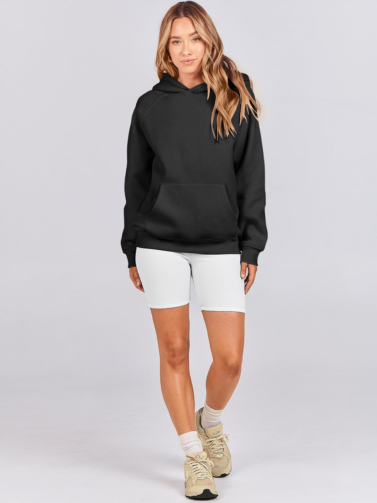 ANRABESS Women Hoodies Oversized Fleece Long Sleeve Comfy Casual Basic Pullover Sweatshirts 2025 Fall Outfits Sweater Black Medium