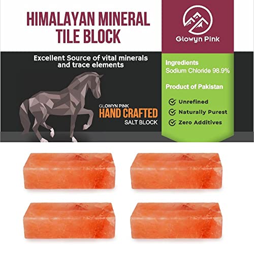 Glowyn Pink Himalayan Salt Block Lick Brick β 4.4 lbs, 4 Pack β 8X 3.85 x 2 inches (fits Standard Salt Block Holder) - 100% Natural with Vital Minerals for Horses & Livestock.