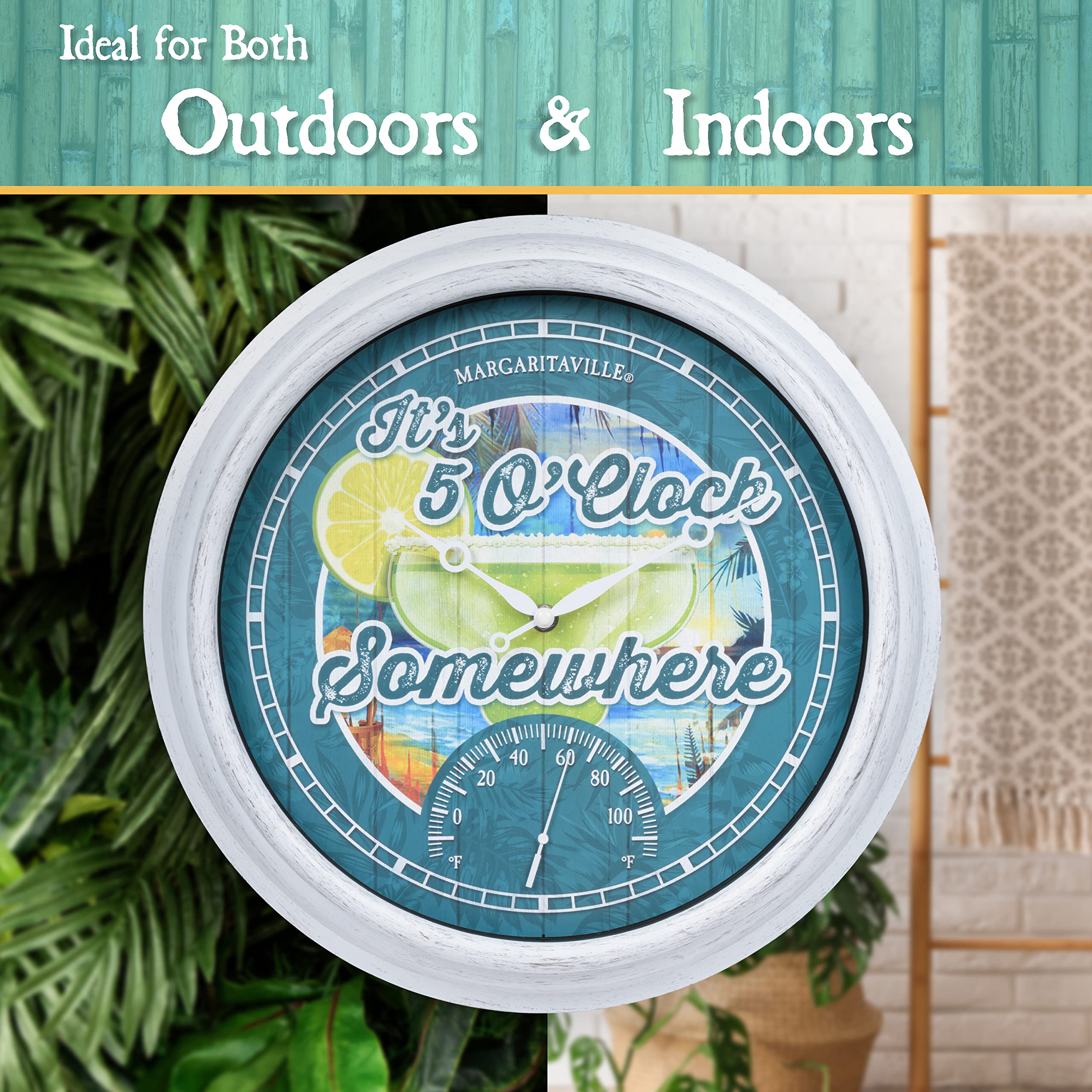 La Crosse 433-3841MV7T 15.75" Indoor/Outdoor Quartz Wall Clock w/Temp - It's 5 O'Clock Somewhere