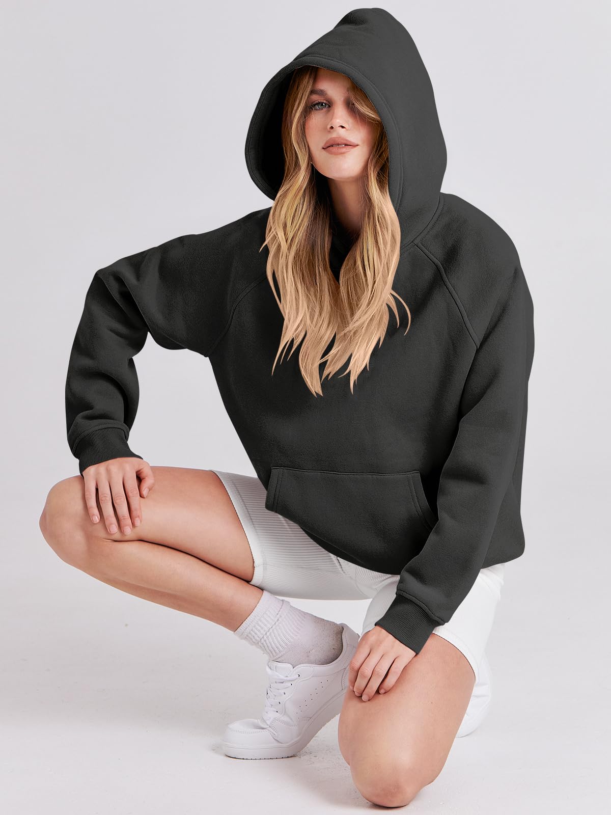 ANRABESS Women Hoodies Oversized Fleece Long Sleeve Comfy Casual Basic Pullover Sweatshirts 2025 Fall Outfits Sweater Black Medium