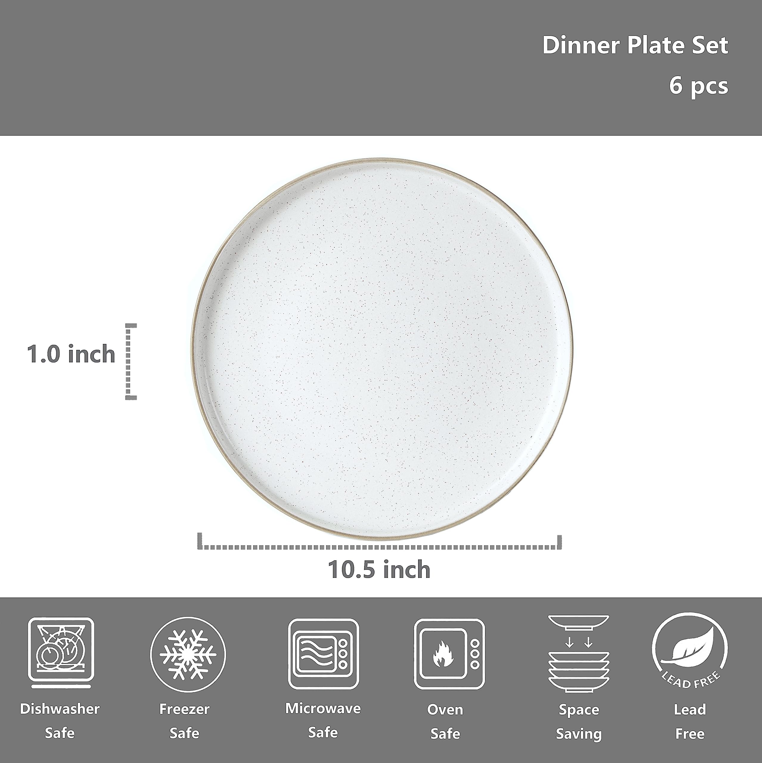 S&Q'S CERAMICS S&Q Dinner Plates Set of 6, 10.5 inch Matte Off-White Plates Ceramic Dinnerware Serving Dishes for Kitchen, Microwave and Dishwasher Safe, Scratch Resistant (Glazed Matte Off-White)