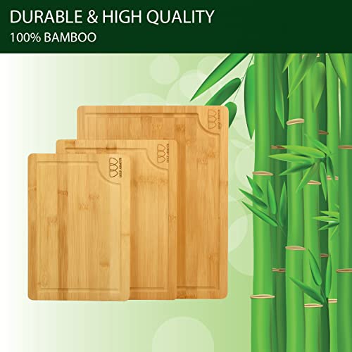Gold Armour Bamboo Cutting Board, (Set of 3) Kitchen Chopping Boards for Meat Cheese and Vegetables, Heavy Duty Butcher Block