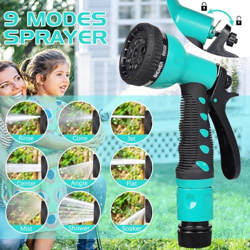 Bietor Garden Hose 115ft+6.5ft, Retractable Garden Hose Reel Flexible, Water Hose With Reel Automatic Rewind, Heavy Duty Garden Hose With 9 Patterns Spray Nozzle