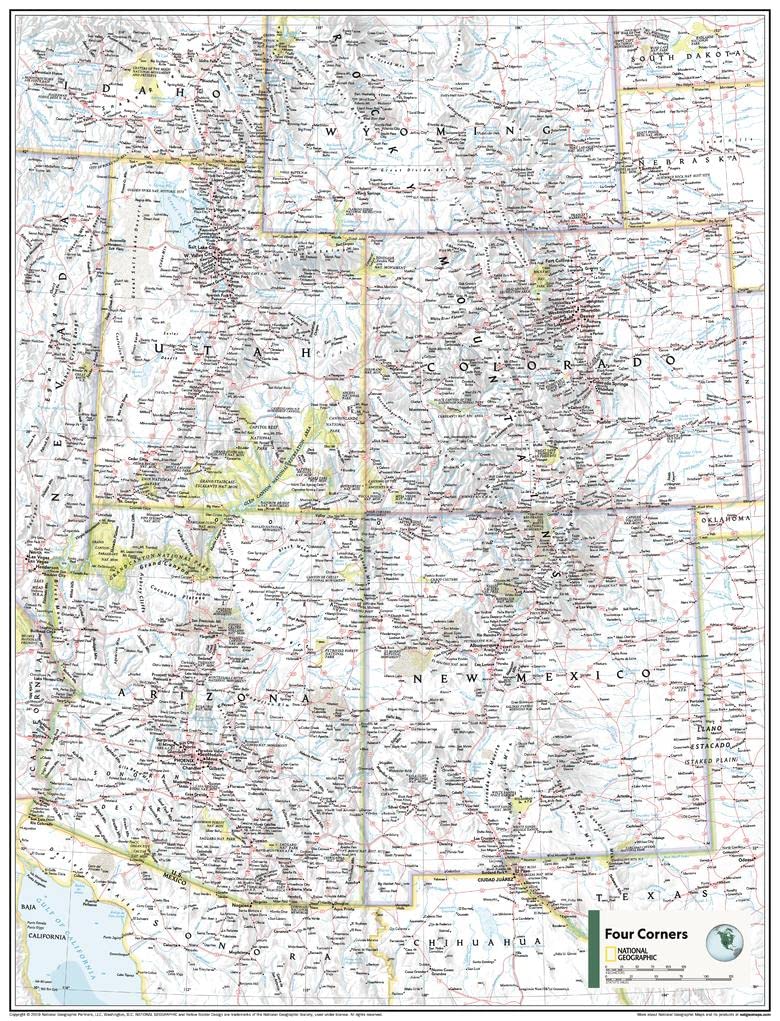 National Geographic Maps: Four Corners U.S.A Wall Map - Compact - 21 x 16 inches - Art Quality Print on Polypropylene