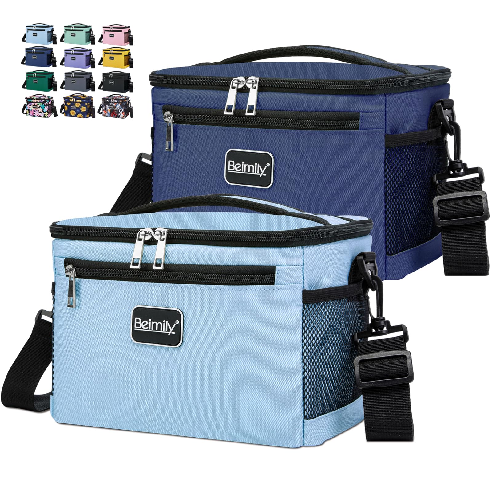 BEIMILY Insulated Lunch Bag 2 Pack Box for Women/Men,Small Soft Sided Cooler Hand bags,Leakproof Reusable Lunchbox,lunch box work with Adjustable Shoulder Strap (blue+Sky blue),2305AC