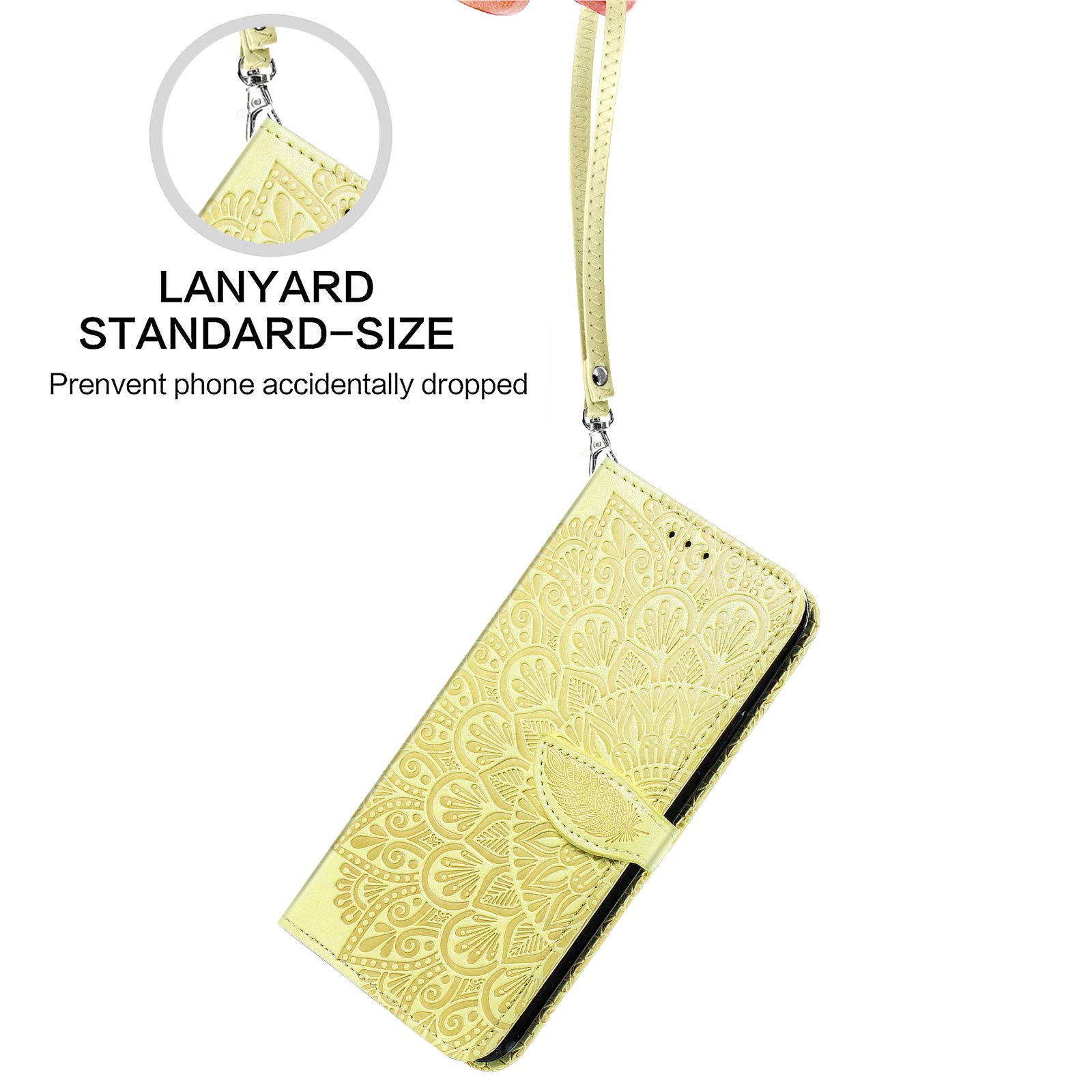 ONV Wallet Case Compatible with Samsung Galaxy S9 Plus -Solid Color Emboss Feather Flip Phone Case with Strap Card Slot Magnet Leather Shell Flip Stand Cover for Samsung Galaxy S9 Plus [MZY] -Yellow
