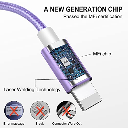 Souina iPhone Charging Cable Purple 3Pack (3ft 6ft 10ft) Mfi Certified iPhone Charger Fast Charging Cable Nylon Braided Phone Chargers Cord Compatible with 12 Pro 11 Pro Max 10 Xr Xs Max 8 7 iPad