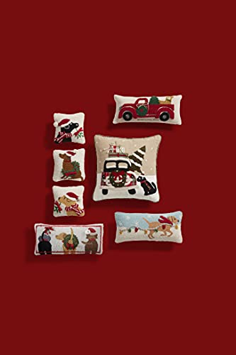 Mud Pie Dog Hooked Pillow, Tan