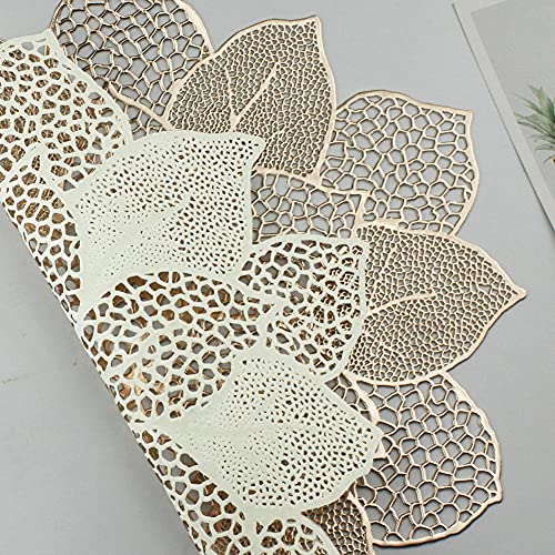 AdasBridal Gold Round Placemats for Dining Table Set of 6 Pressed Vinyl Metallic Table Mats Hollow Out Hibiscus Flower Place Mats for Dinner Table Decor Holiday Wedding Accent Centerpiece