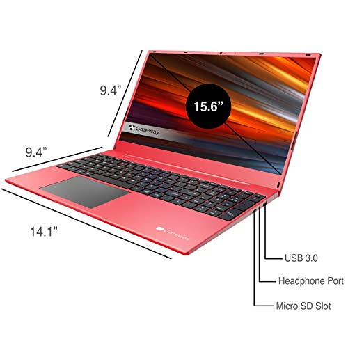 Gateway Ultra Slim Notebook, 15.6'' FHD IPS Display, AMD Ryzen 3-3250U with Radeon Graphics, 4GB RAM, 256GB SSD, Webcam, Tuned by THX Audio, Bluetooth, HDMI, Micro SD Slot, Type-C, Red (GWTN)