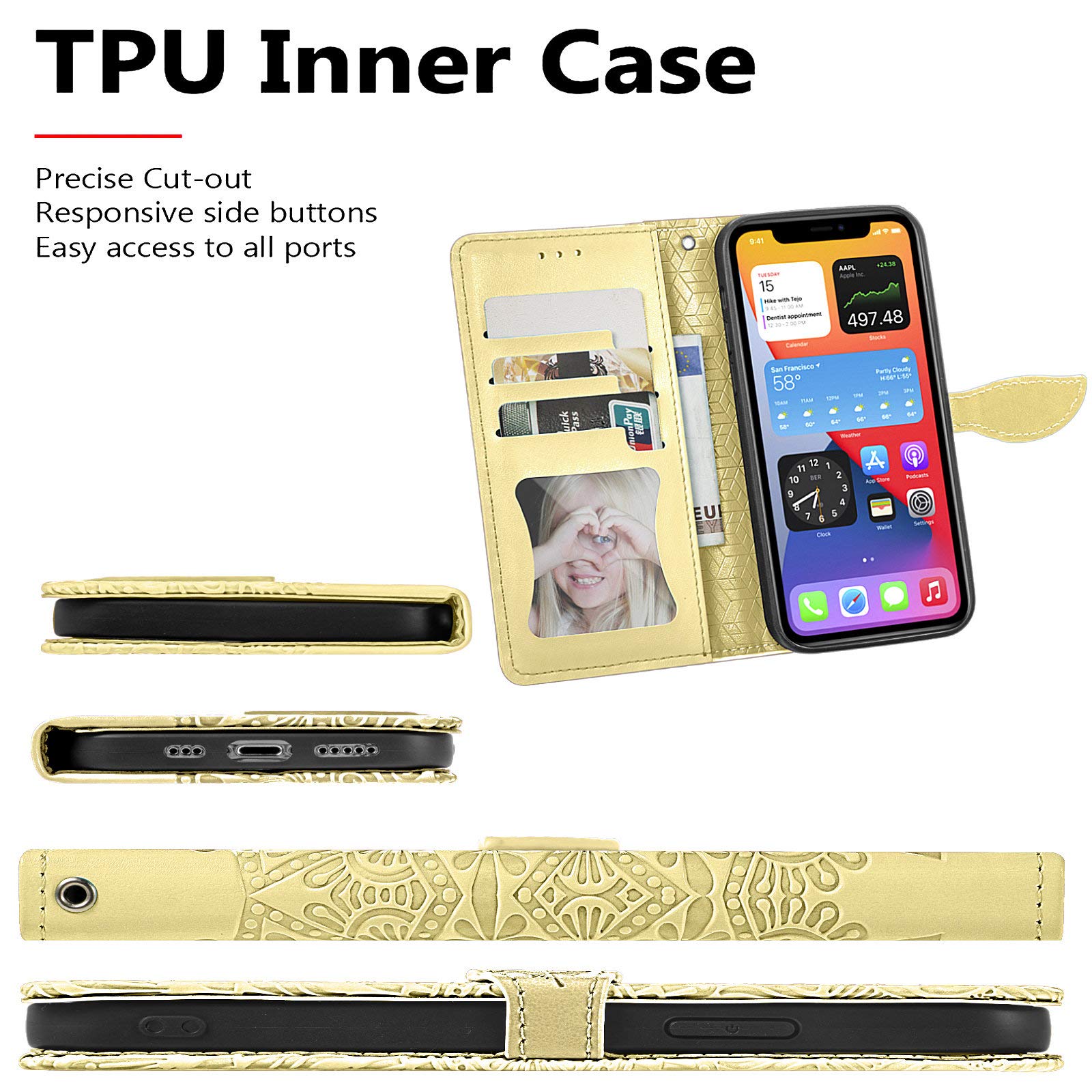 ONV Wallet Case Compatible with Samsung Galaxy S9 Plus -Solid Color Emboss Feather Flip Phone Case with Strap Card Slot Magnet Leather Shell Flip Stand Cover for Samsung Galaxy S9 Plus [MZY] -Yellow