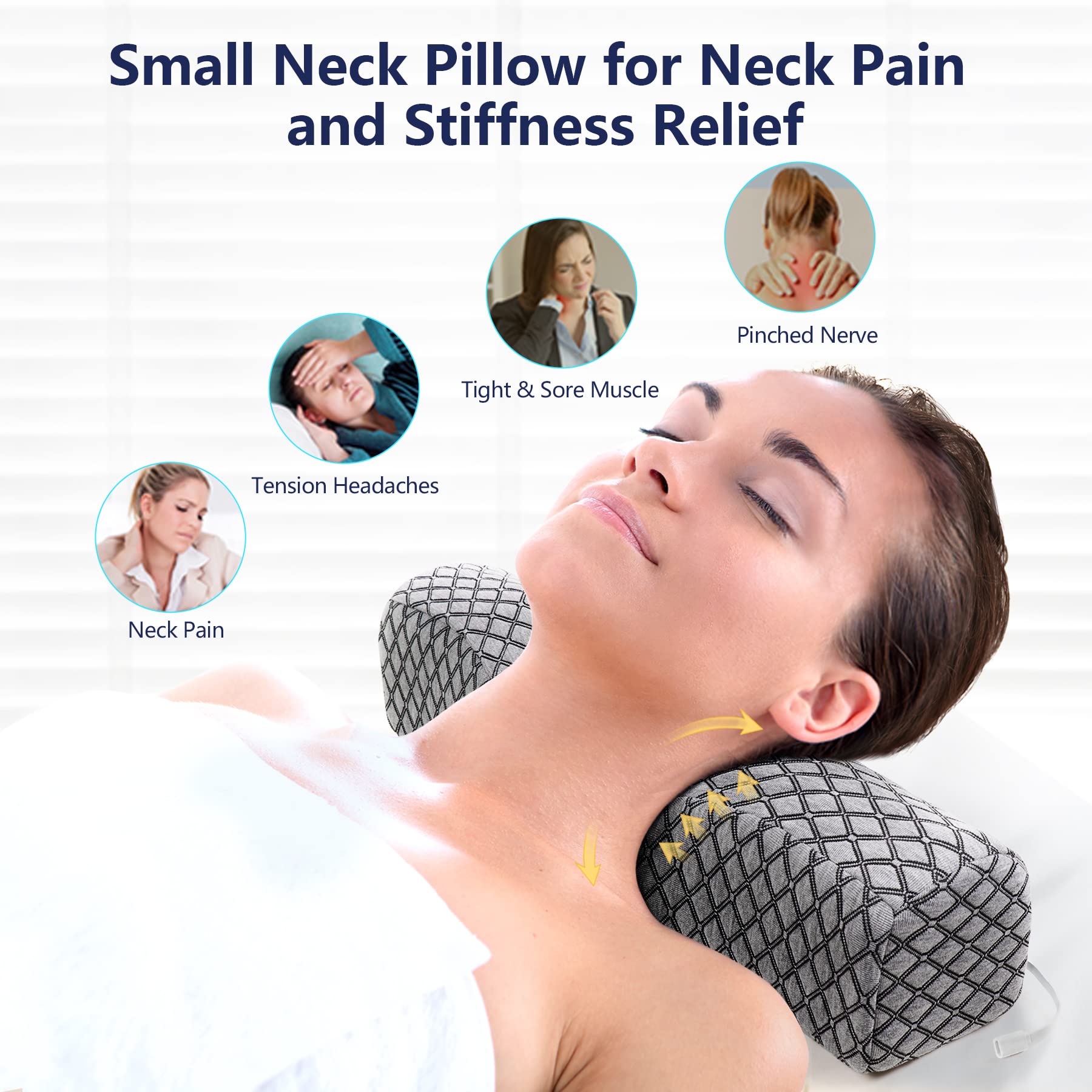 Neck Pillows for Pain Relief Sleeping, Heated Memory Foam Cervical Neck Pillow with USB Graphene Heating and Magnetic for Stiff Neck Pain Relief, Neck Support Pillow Bolster Pillow for Bed (Grey)