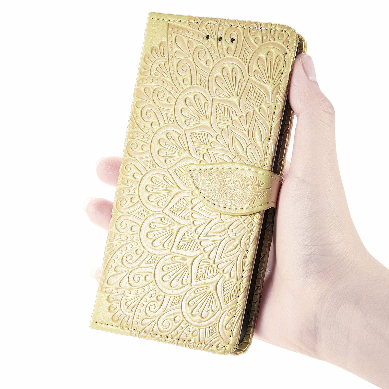 ONV Wallet Case Compatible with Samsung Galaxy S9 Plus -Solid Color Emboss Feather Flip Phone Case with Strap Card Slot Magnet Leather Shell Flip Stand Cover for Samsung Galaxy S9 Plus [MZY] -Yellow