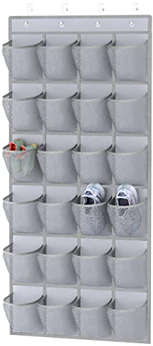 MaxGear Over the Door Shoe Organizer Shoe Rack for Door, Hanging Shoe Organizer Mesh Shoe Holder, 24 Large Pockets Shoe Hanger, Behind the Door Storage Organizer, Shoe Holder for Back of Door, Grey