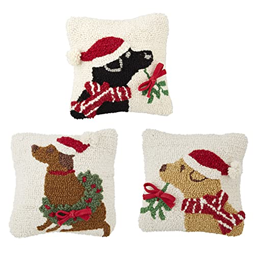 Mud Pie Dog Hooked Pillow, Tan