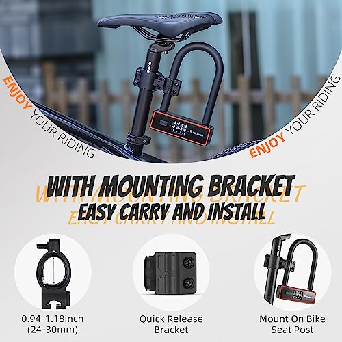 ICOCOPRO Bike U Lock - 17mm Shackle Heavy Duty Bike Locks - U Lock with 4-Digit Resettable Combination - Bicycle Lock with Sturdy Mounting Bracket for Electric Bike, Bikes,Scooter