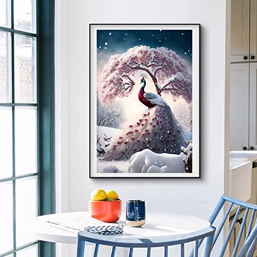 NASHRIO 5D Diamond Art Kits for Adults, Winter Peacock Diamond Art Kits, DIY Full Drill Crystal Gem Arts and Crafts, Suitable for Home Leisure and Wall Decoration (11.8x15.7 inch)